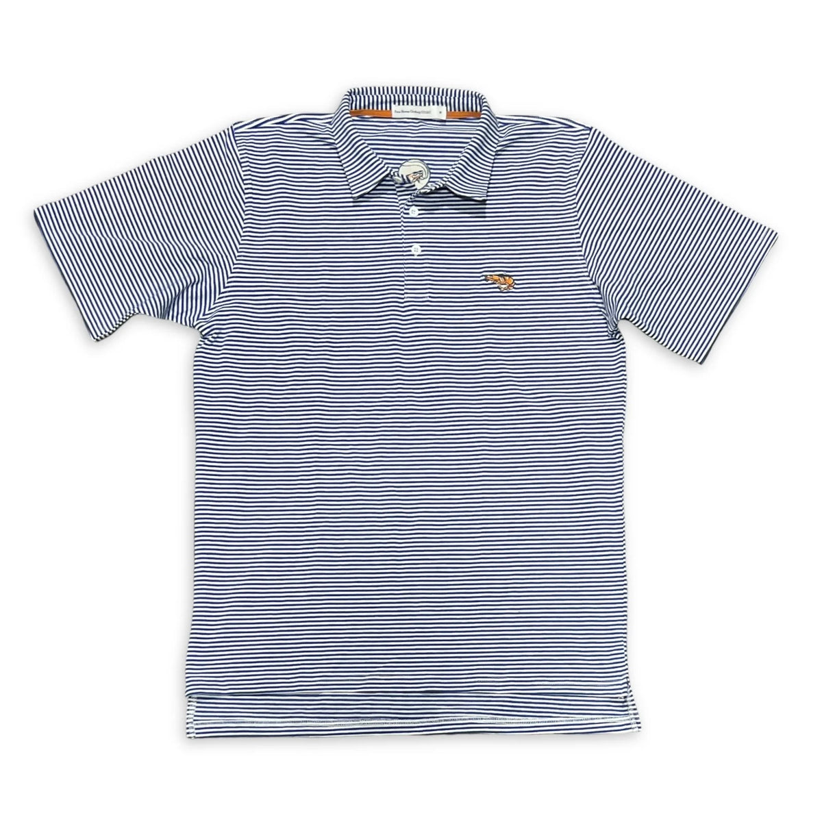 Pimp Shrimp Men’s Polo Dark Blue Striped – Neuse Sport Shop